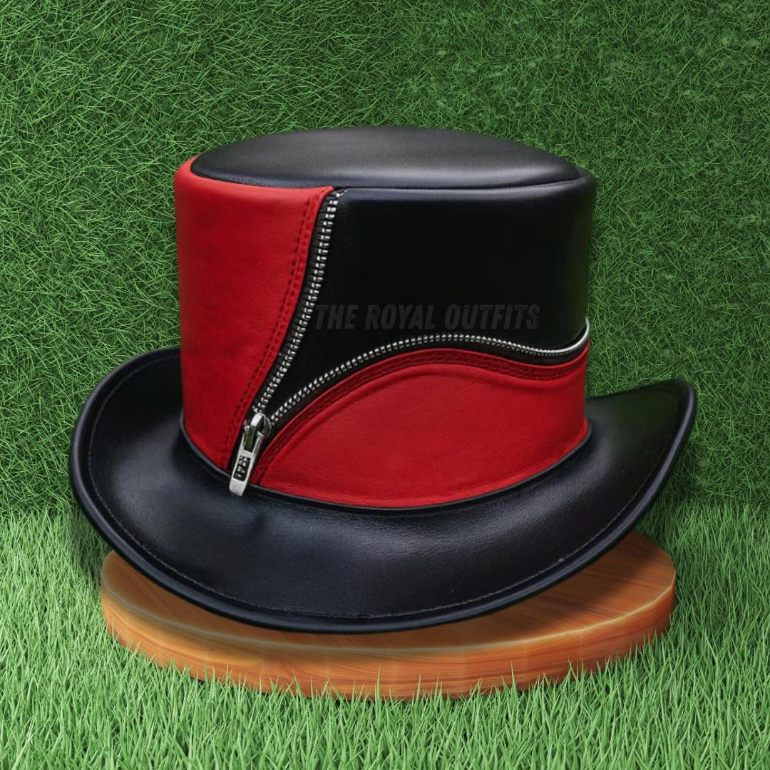 Handmade Red Black Leather Steampunk Top Hat With Zipper: Gothic ...