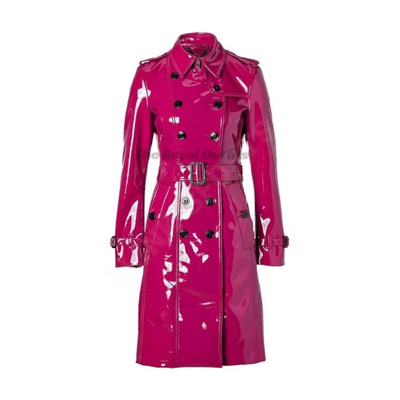 Handmade Pink Vinyl Gothic Trench Coat | Belted PVC Leather Raincoat ...