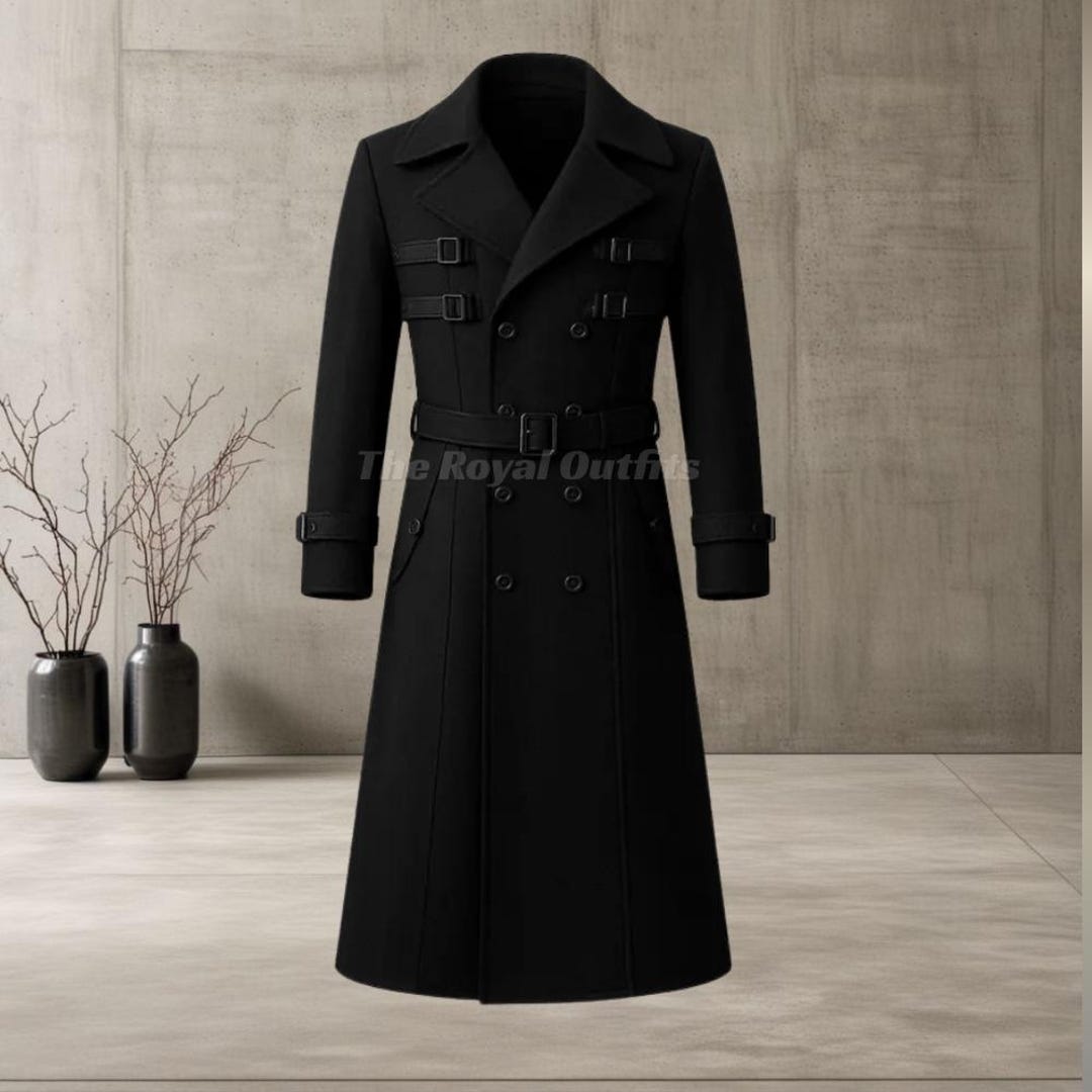 Handmade Black Wool Victorian Gothic Overcoat | Steampunk Trench Coat ...