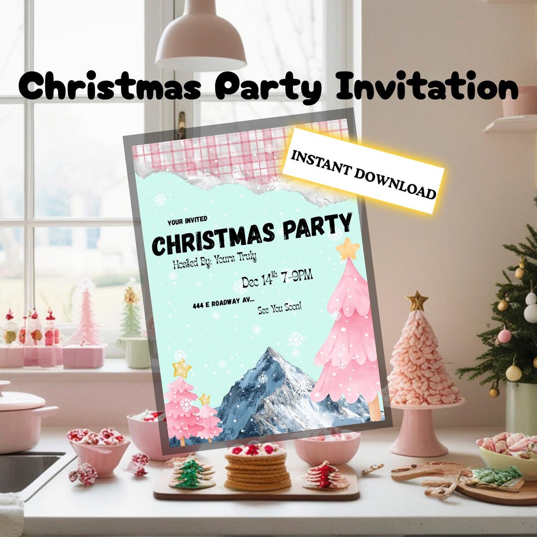 Editable Fun Christmas Party Invitation, Holiday Gathering Invite, Pink ...