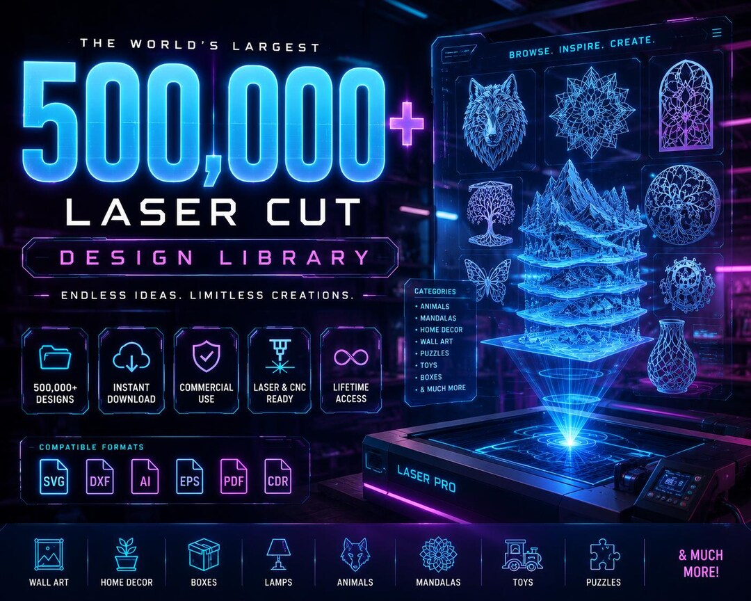 Laser Cut Design Bundle - 500,000+ SVG Files for Cricut & CNC - Etsy