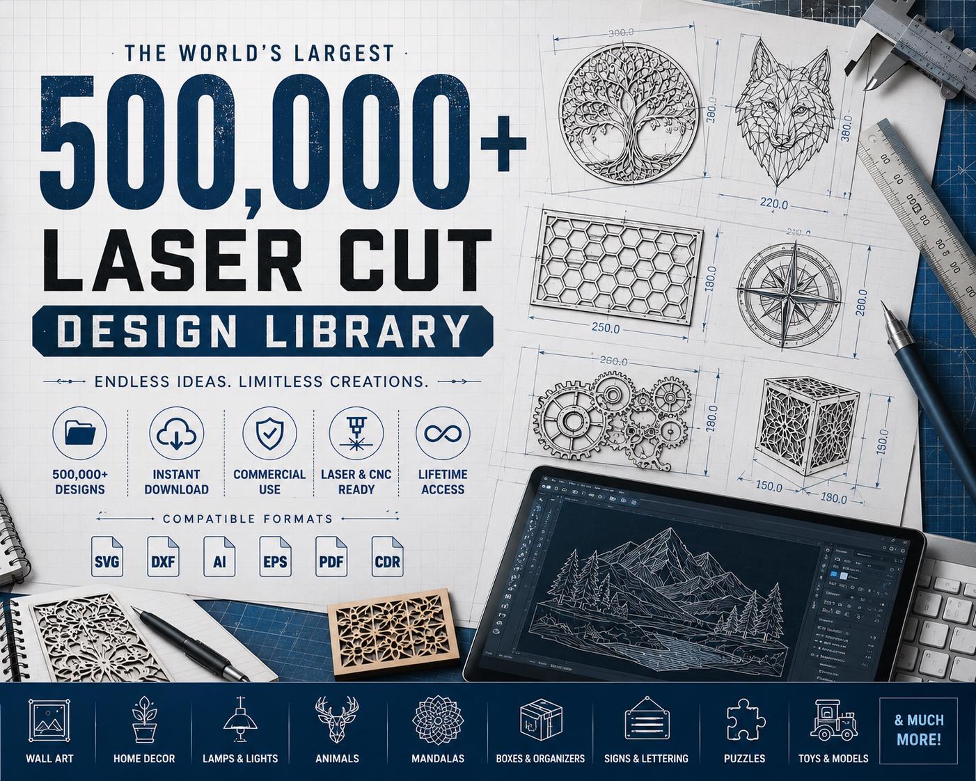 Laser Cut Files 500,000+ Mega Bundle Set DXF SVG 3D 2D Designs CNC ...