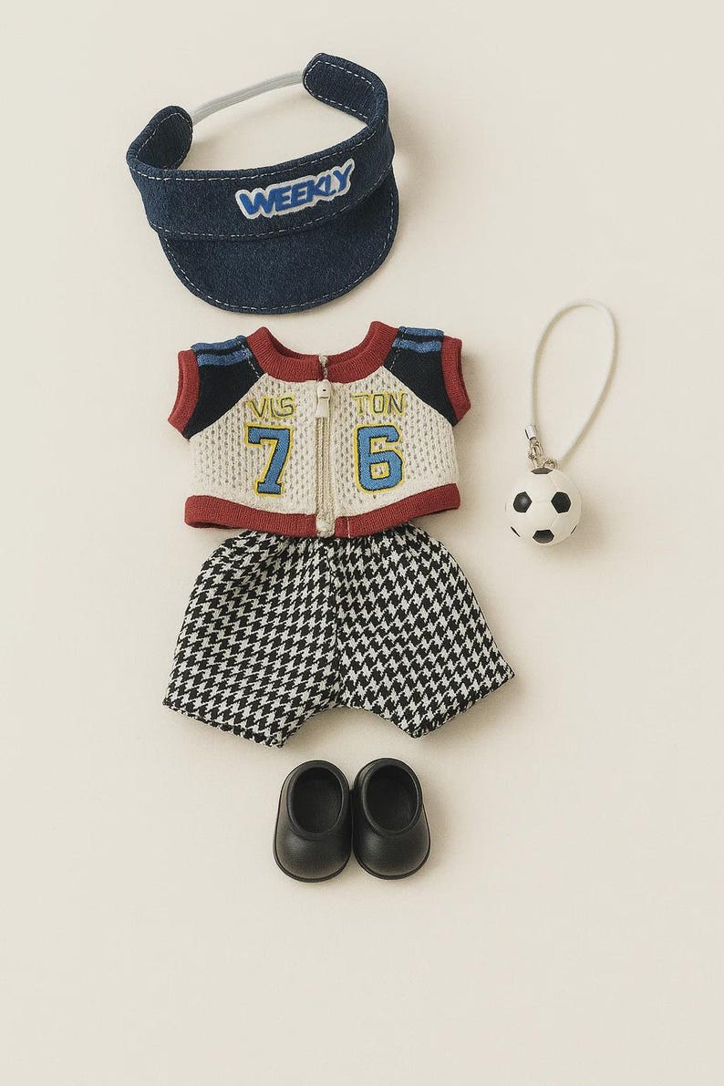 Labubu Doll Sporty Outfit Set – Jersey Top, Shorts, Visor Hat, Shoes ...