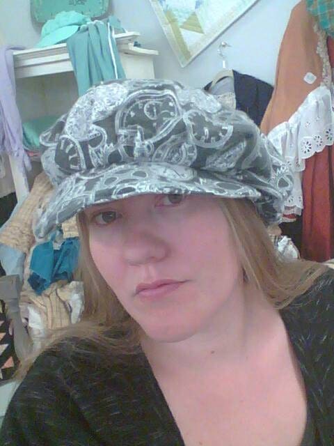 Slouchy flannel clock and gear hat with brim