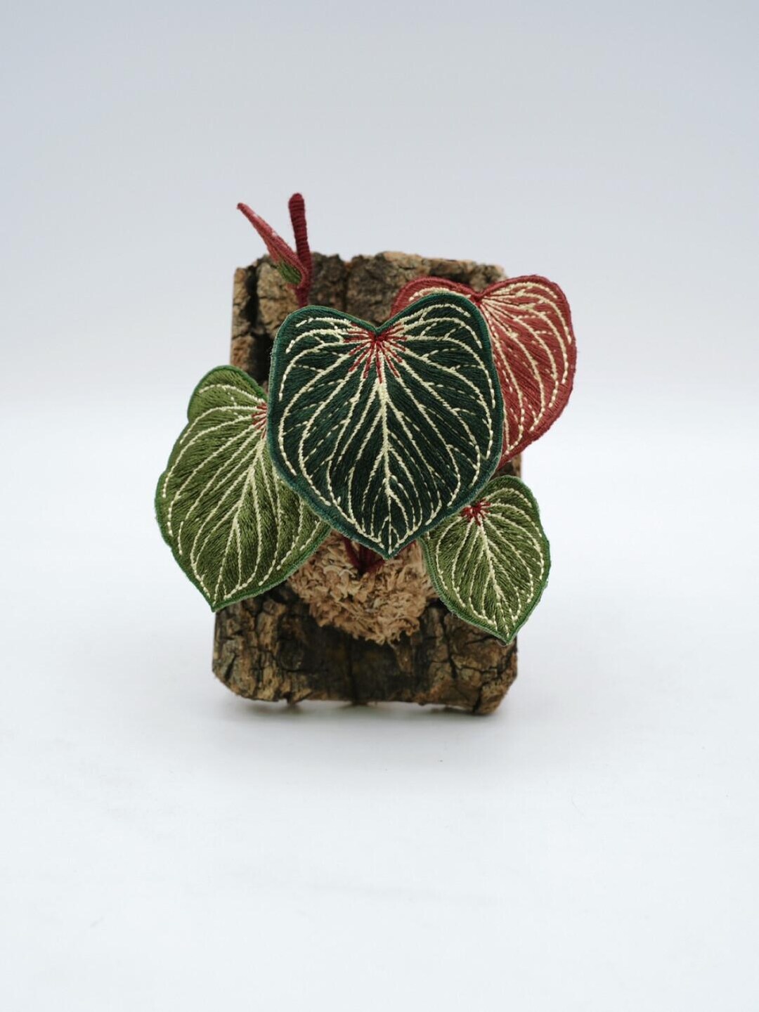Handmade Embroidered Plant Sculpture, Cork Bark Desk Decor, Botanical ...