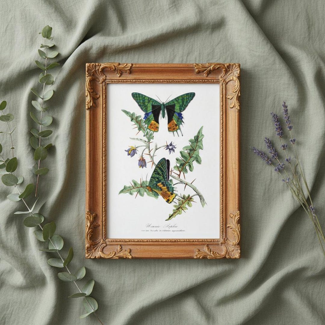 Vintage Green Butterfly Print Poster - Eco-friendly Matte Wall Art - Etsy