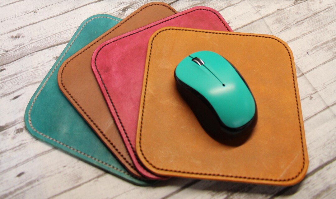Compact Mouse Pad, Full-grain Leather, Waxed Thread Border - Etsy