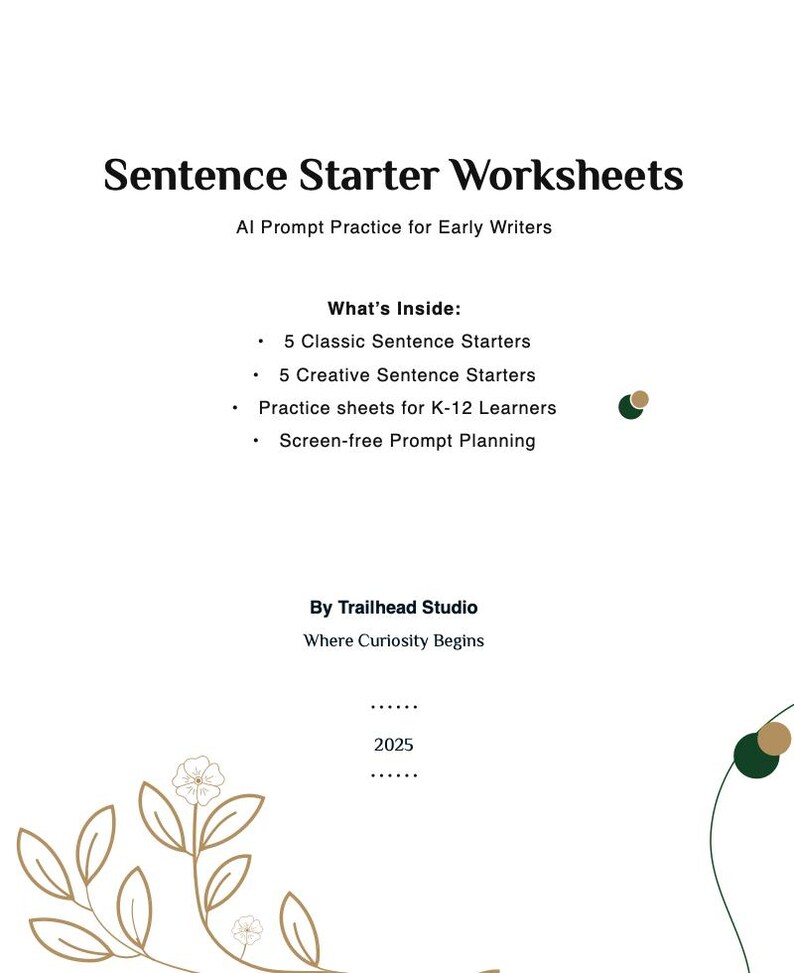 Sentence Starter Worksheets for Early Writers | AI Prompt Practice ...