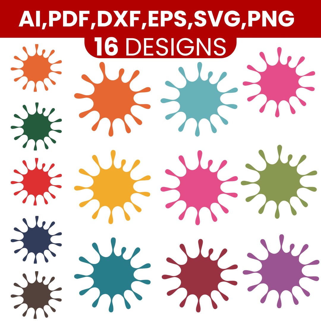 Paint Splatter SVG Bundle, 16 Designs Ink Splash Clipart, PNG Dxf Eps ...