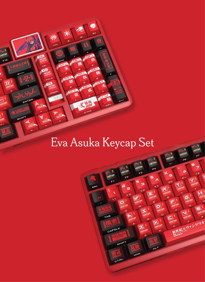 Evangelion Asuka Unit-02 Keycap Set 125 Keycaps | Red Premium PBT Dye ...