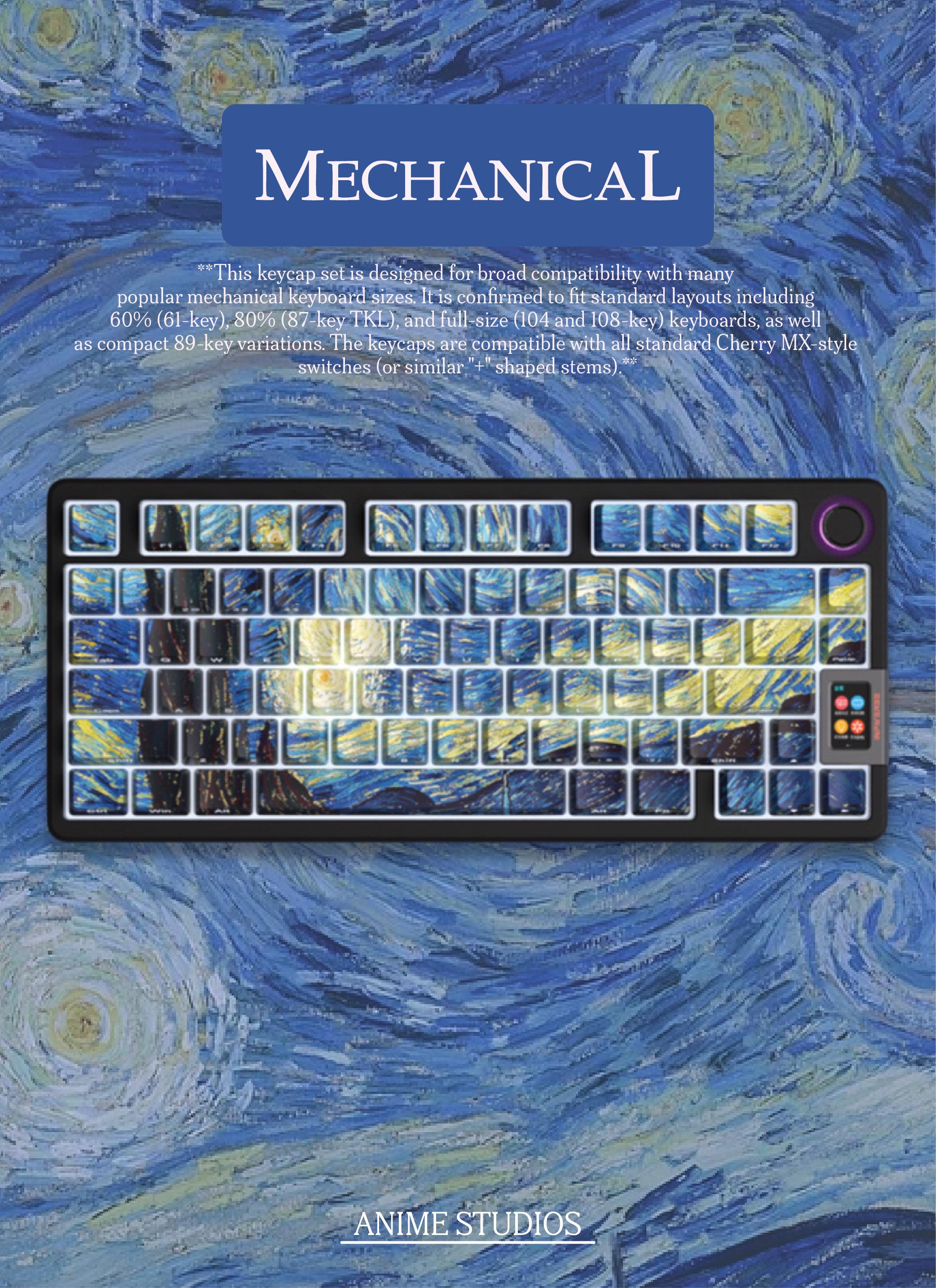 Starry Night Van Gogh Painting Inspired PBT Keycap Set | PBT Keycaps ...