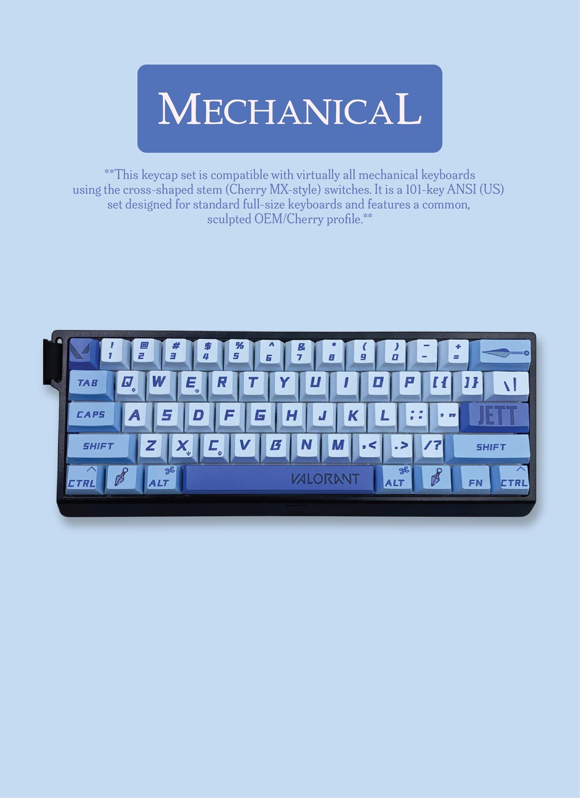 Valorant Jett Keycap Set Blue - 101-key PBT Dye-sub ANSI - Cherry/oem ...
