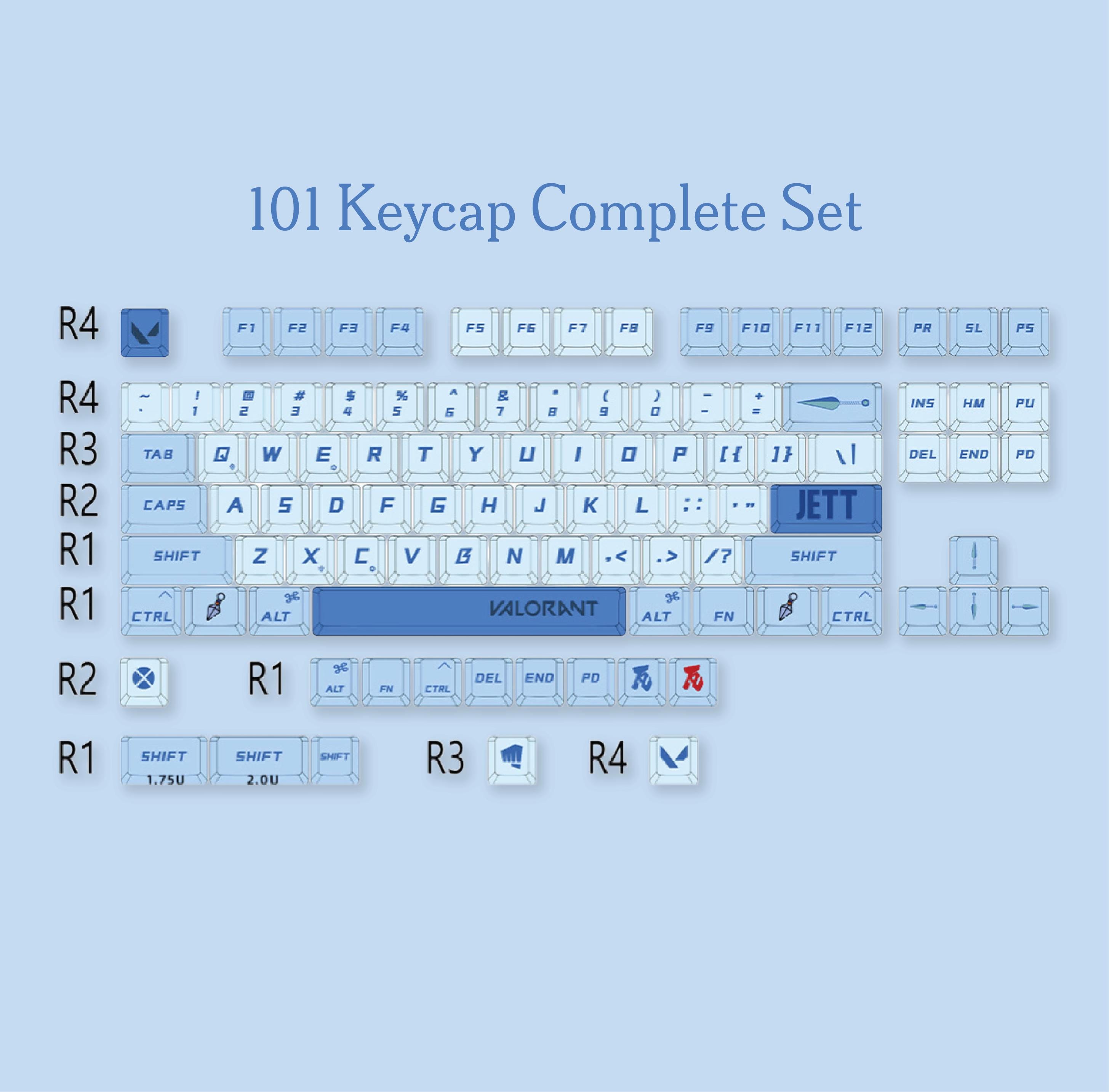 Valorant Jett Keycap Set Blue - 101-key PBT Dye-sub ANSI - Cherry/oem ...