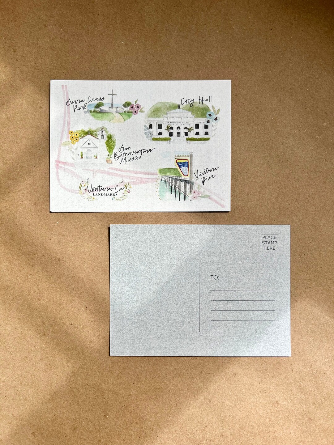 Ventura Postcards Watercolor California Landmarks Pier Mission City ...