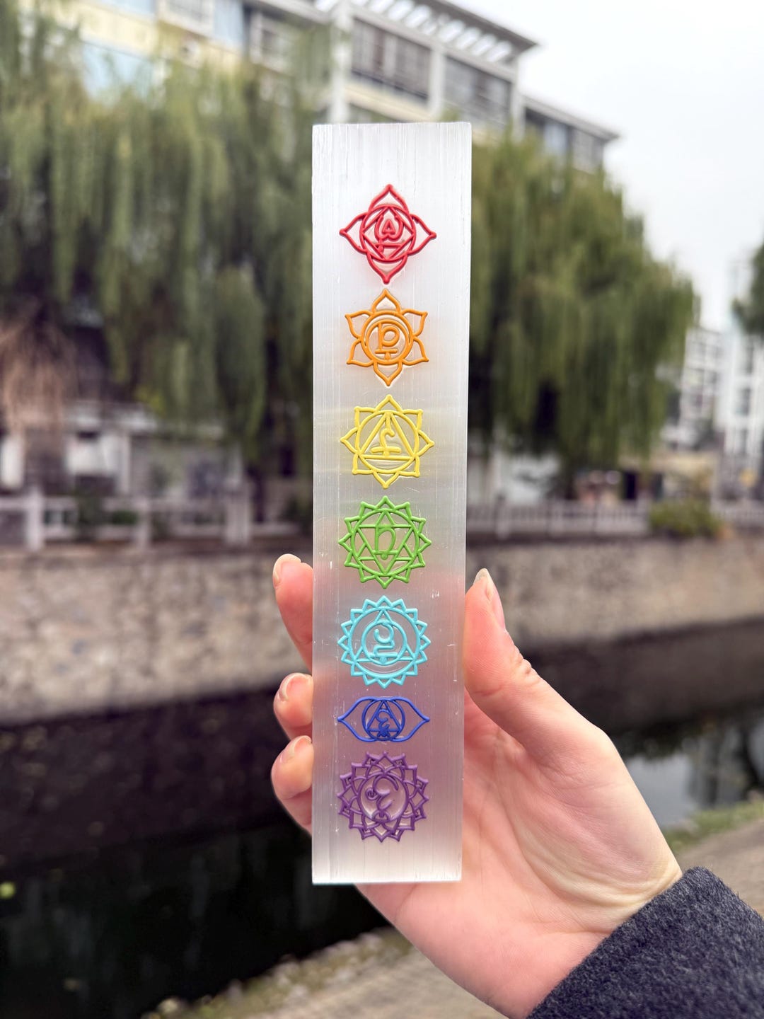 Length 20 Cm Selenite Crystal 7 Chakra Charging Plate,rainbow 7 Chakra ...