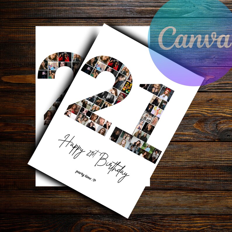 21st Birthday Photo Collage, 21st Birthday Gift, Birthday Number 21st ...