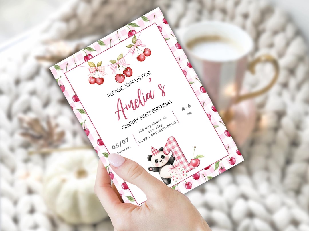 Editable Cherry First Birthday Invitation - Etsy