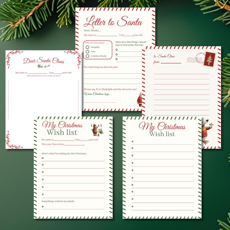 Printable Santa Letter Kit: Christmas Wish List & Drawing Page (instant ...