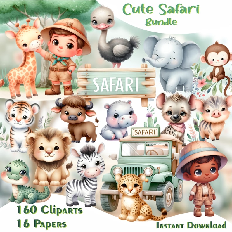 Cute Safari Animal Clipart - Jungle Animals PNG - Watercolor - Nursery ...