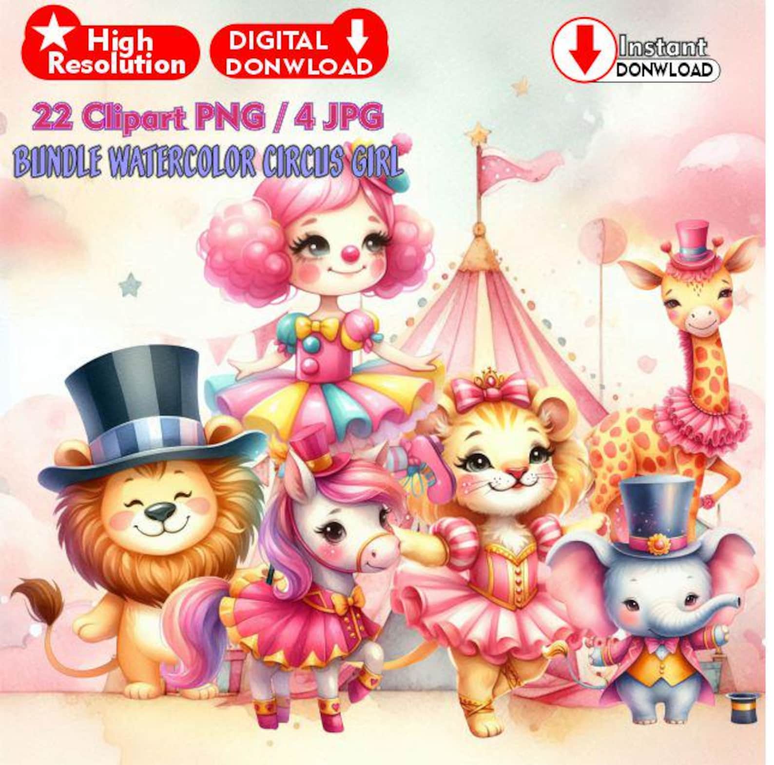 Circus Girl Clip Art | Cute Carnival Illustration | Pink Circus Theme ...