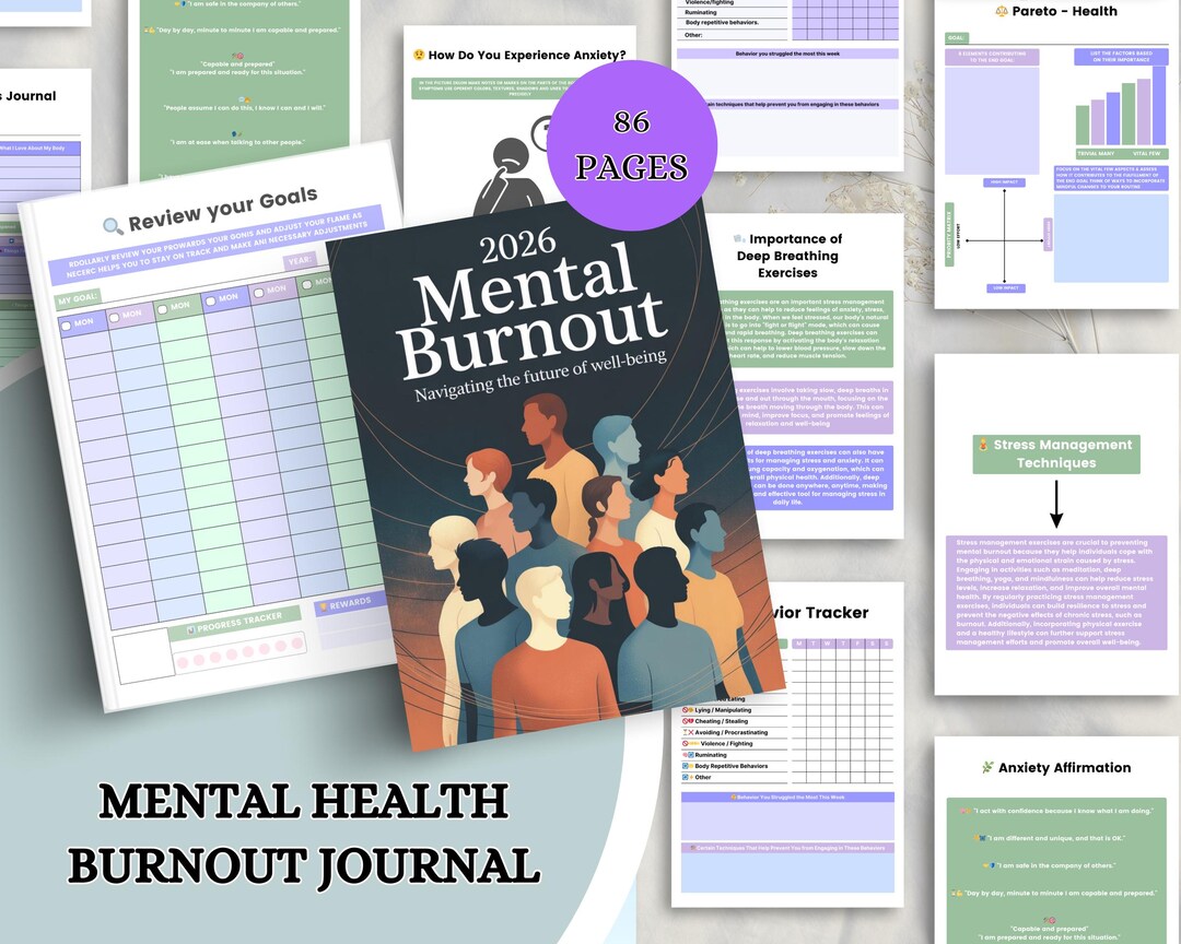 Mental Burnout Journal | Printable Digital Self Care Workbook | Stress ...