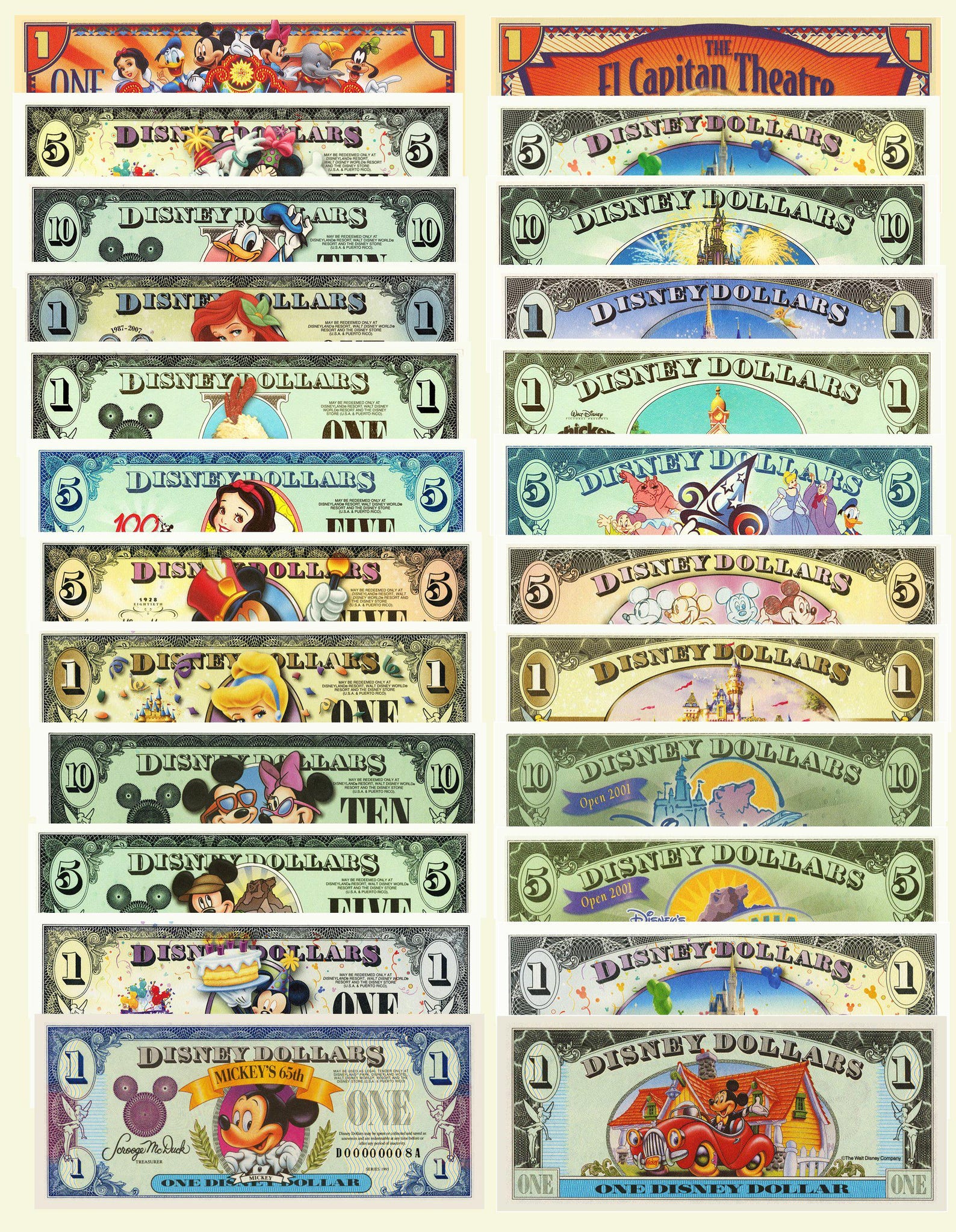 Disney Dollars - 12 Pieces - Collectible Banknotes - Home Decor for ...