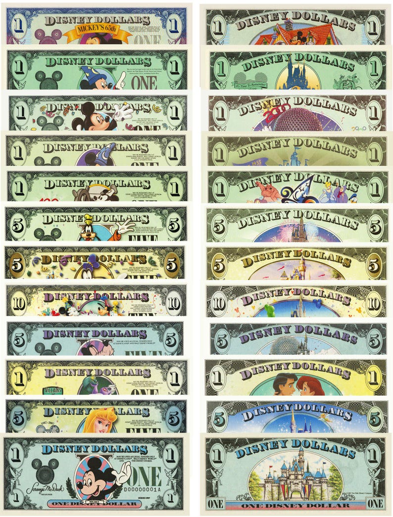Disney Dollars - 12 Pieces - Collectible Banknotes - Home Decor for ...