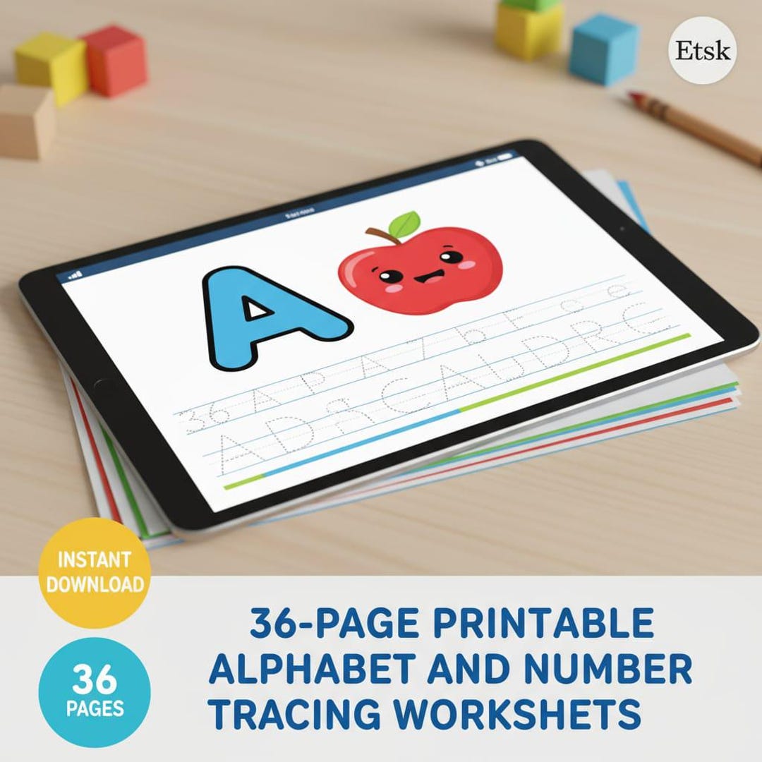 36 Page Alphabet and Number Tracing Worksheets | Printable Preschool ...