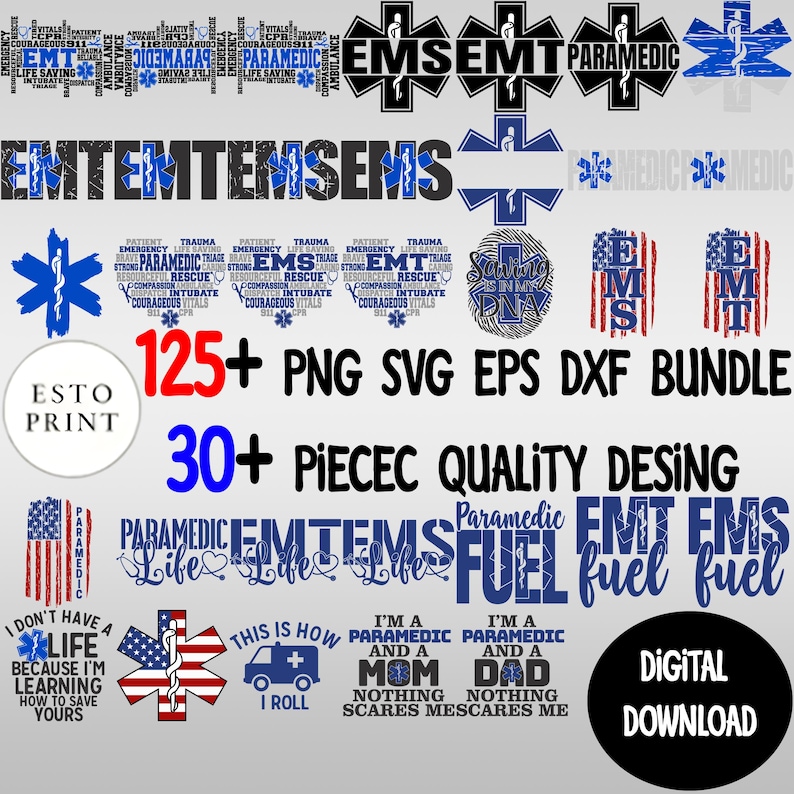 EMS SVG Bundle – 125+ Png Svg Eps Dxf Files With 30+ Paramedic Quotes ...