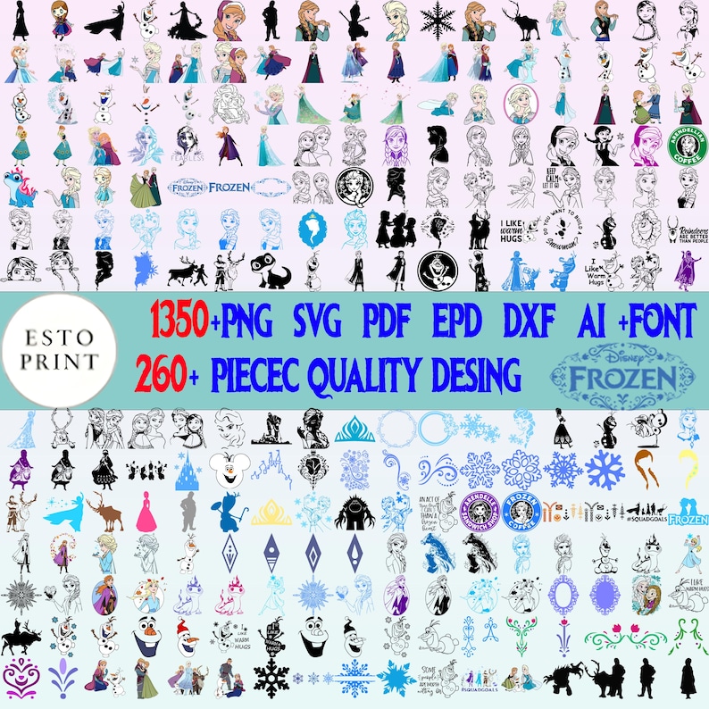 Frozen Mega Bundle – 1350+ Elsa, Anna, Olaf Designs in Svg, Png, Pdf ...