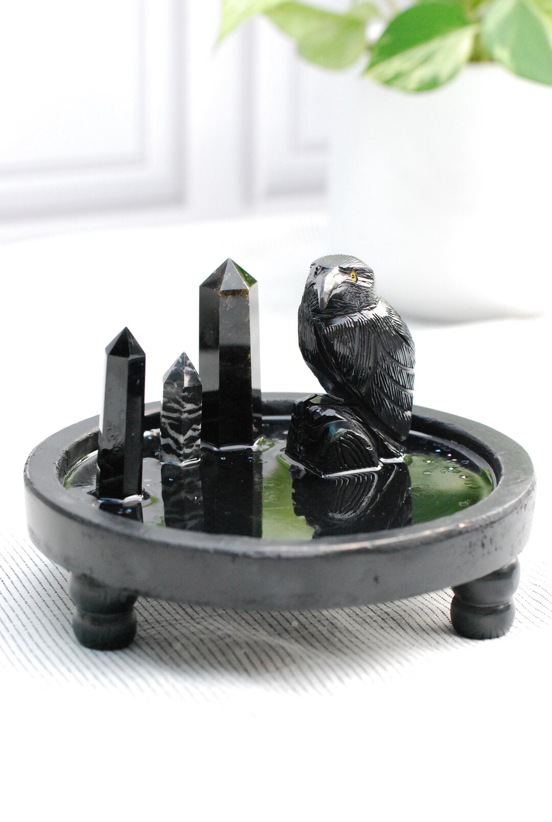 Crystal Protection Altar | Obsidian Raven & Black Tourmaline Protection ...