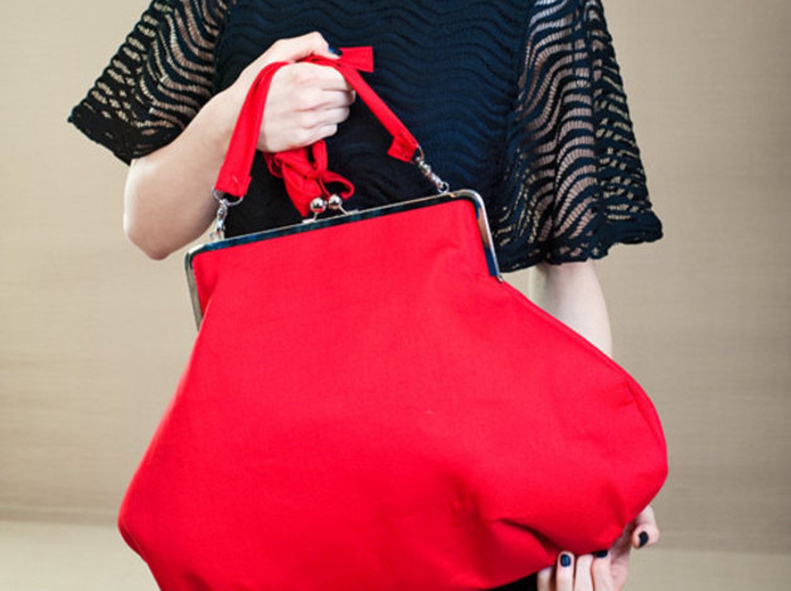 Red Kiss Lock Purse/metal Frame Bag/oversize Bag/ Big Bag - Etsy