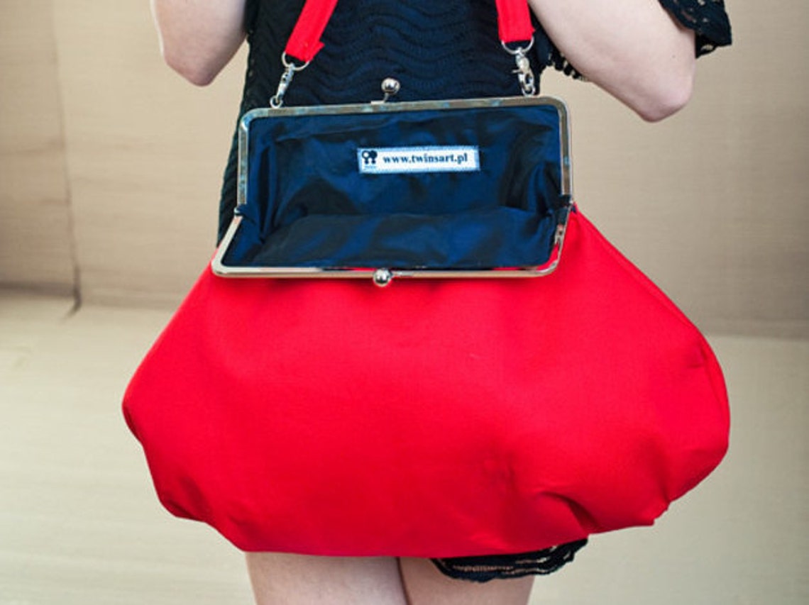 Red Kiss Lock Purse/metal Frame Bag/oversize Bag/ Big Bag - Etsy