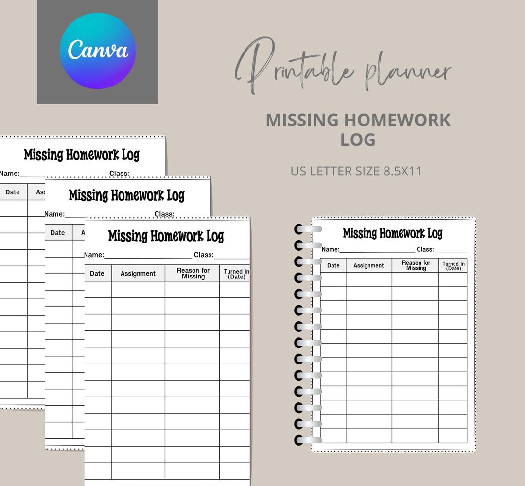 Homework Log, Month by Month Workbook, Digital Download, Excel Sheet ...