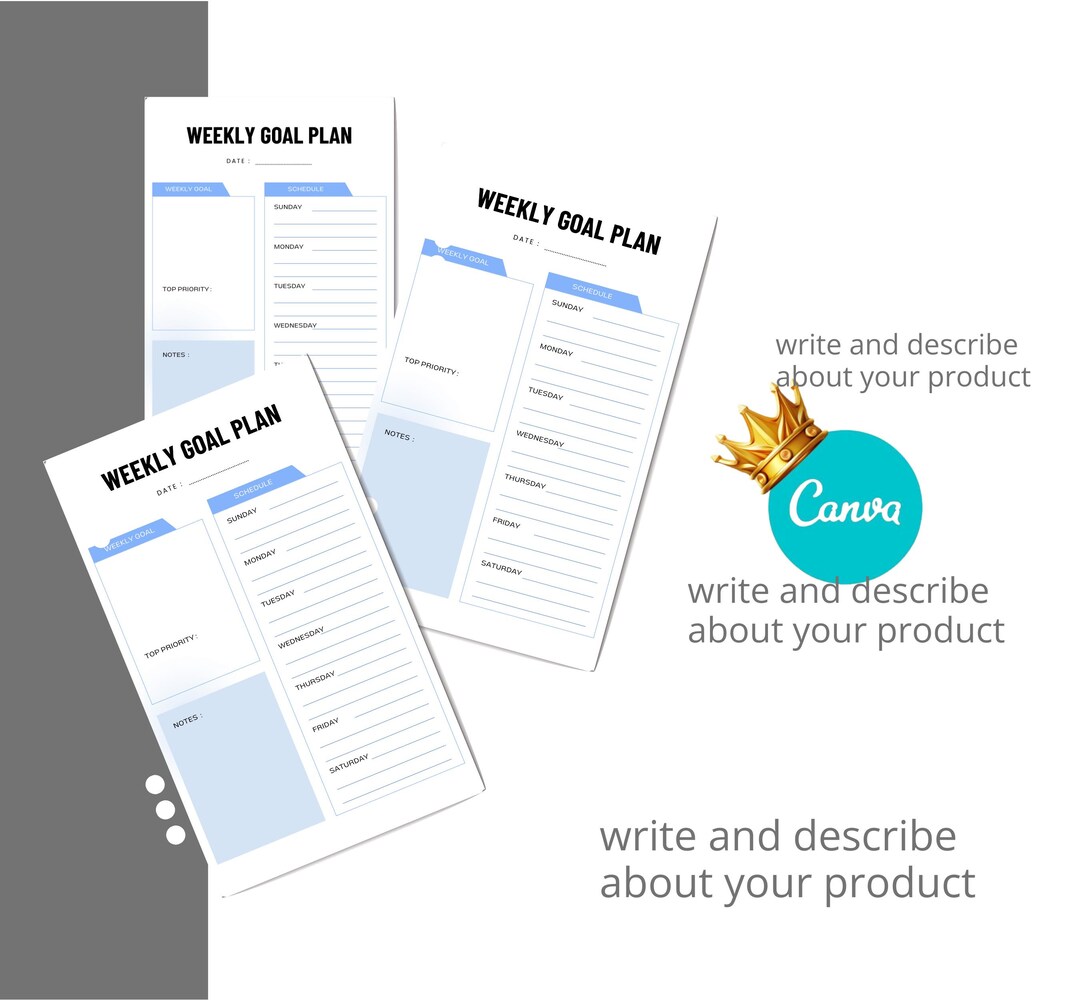 Weekly Goal Planner Printable, Weekly Goal Setting Template, Weekly ...