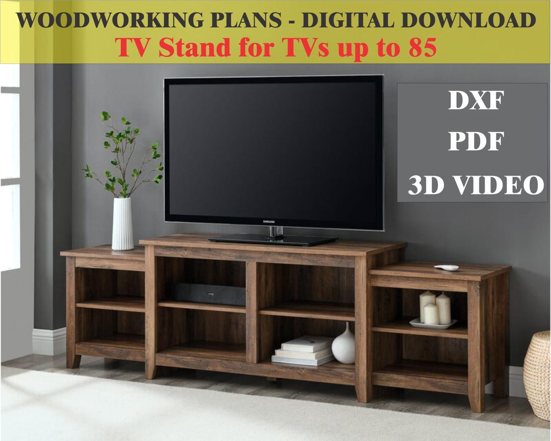 TV Stand Plans for Tvs up to 85", DIY Wooden Media Console ...