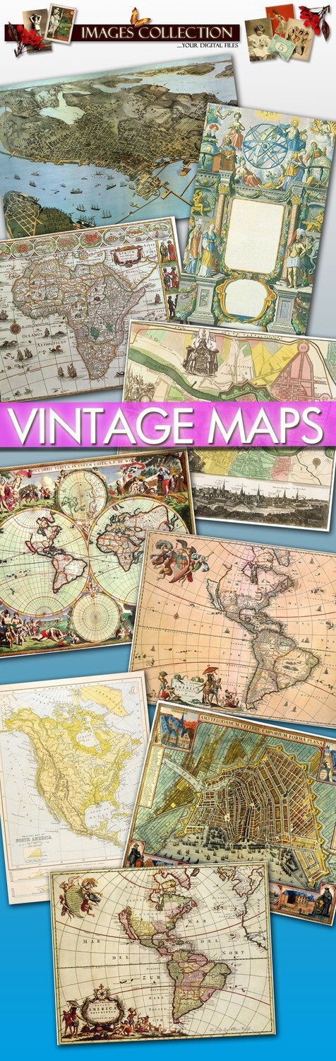 Digital Collection 80 Antique Maps / Printable for Altered Art Junk ...