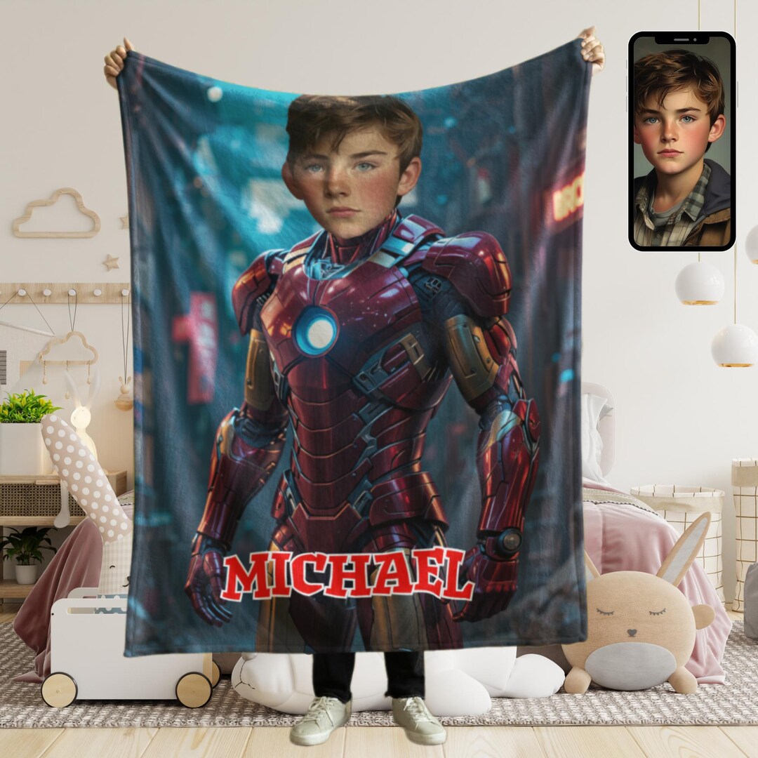Custom Iron Man Blanket With Face, Custom Photo Iron Man Blanket ...