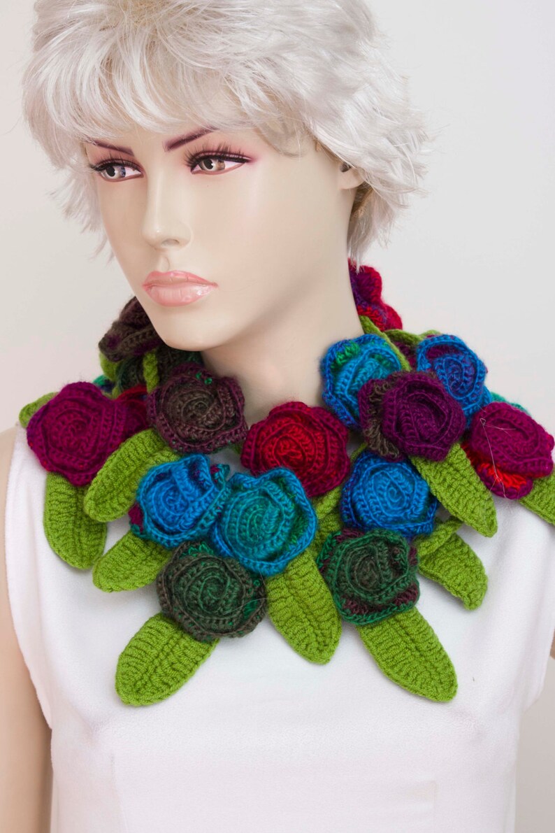 Crochet Lariat Flower Scarf Crochet Woman Scarf - Etsy