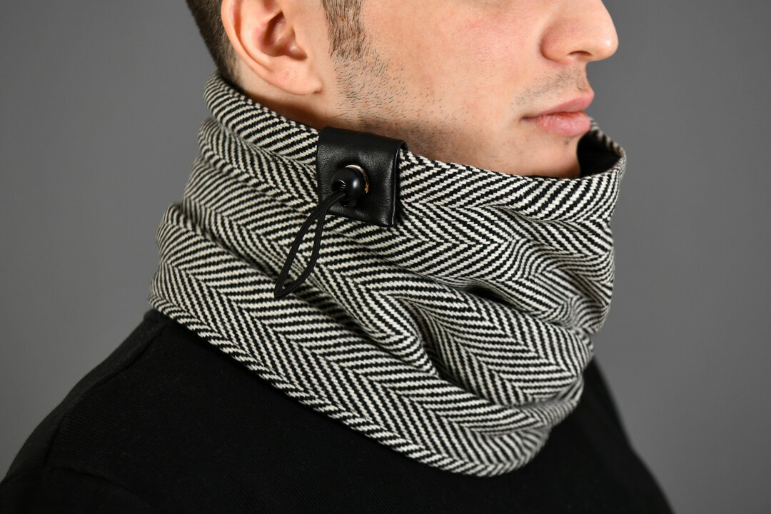 Black White Unisex Infinity Scarf, Men Scarf, Scarf With Snaps, Winter ...