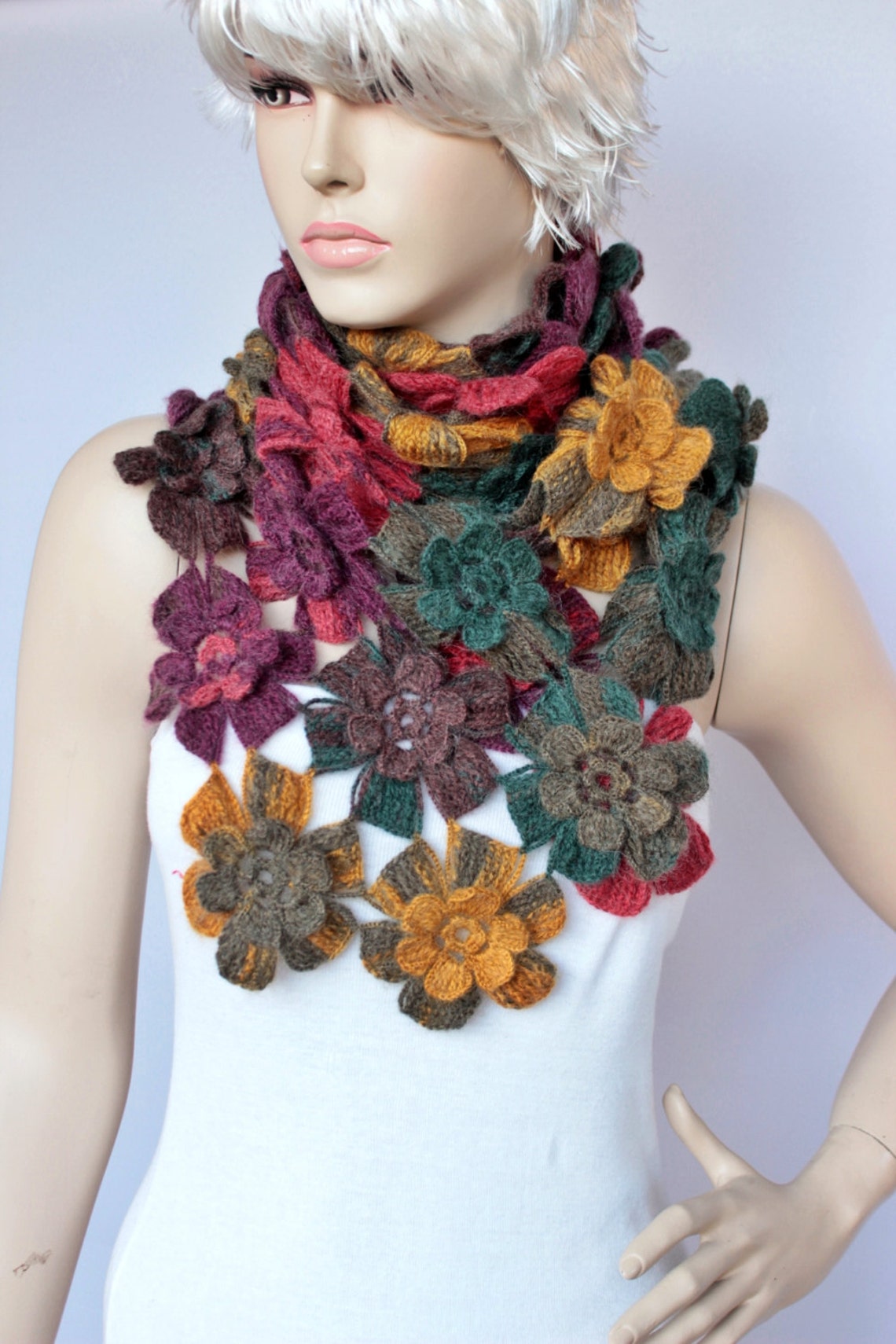 Crochet Scarf Flower Long Scarf Woman Colorful Scarf - Etsy Canada