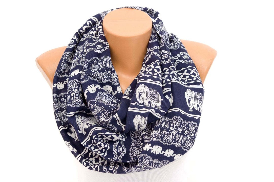 Woman's Infinity Scarf, Elephant Print, Animal Print, Navy - Etsy