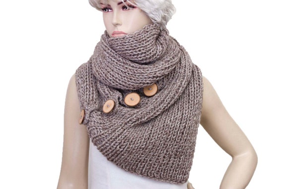 Handmade Knit Infinity Scarf in Beige Knit Long Scarf With - Etsy