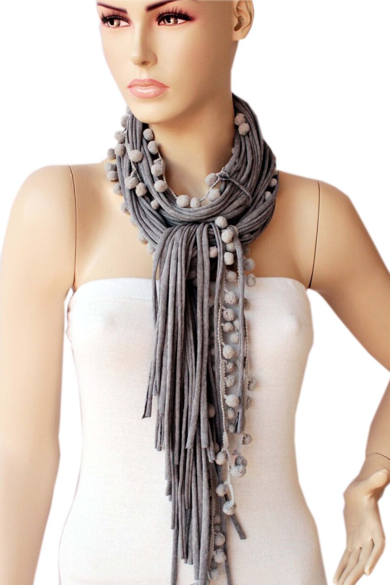 Bufanda Boho con flecos largos bufanda de tela de punto gris | Etsy