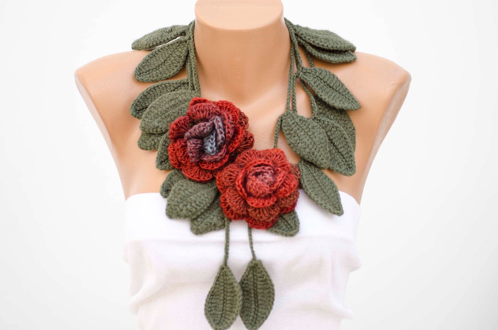 Dark Red Rose Crochet Flower Jewelry With 2 Removable - Etsy