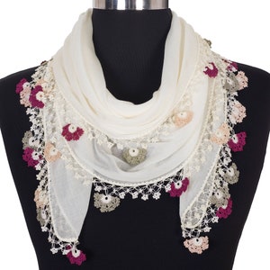 Summer Scarf, Turkish Oya Scarf With Oval Shape, Hand Crocheted Lace ...