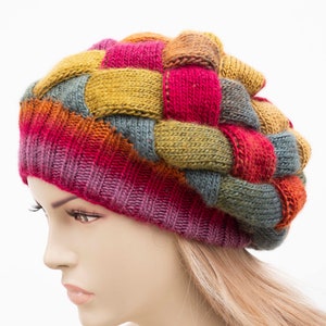 Knit Beret Hat, Multi Color Yarn for Women, Woman Winter Knit Hat ...