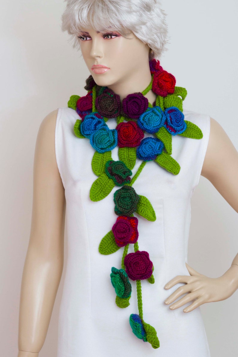 Crochet Lariat Flower Scarf Crochet Woman Scarf - Etsy