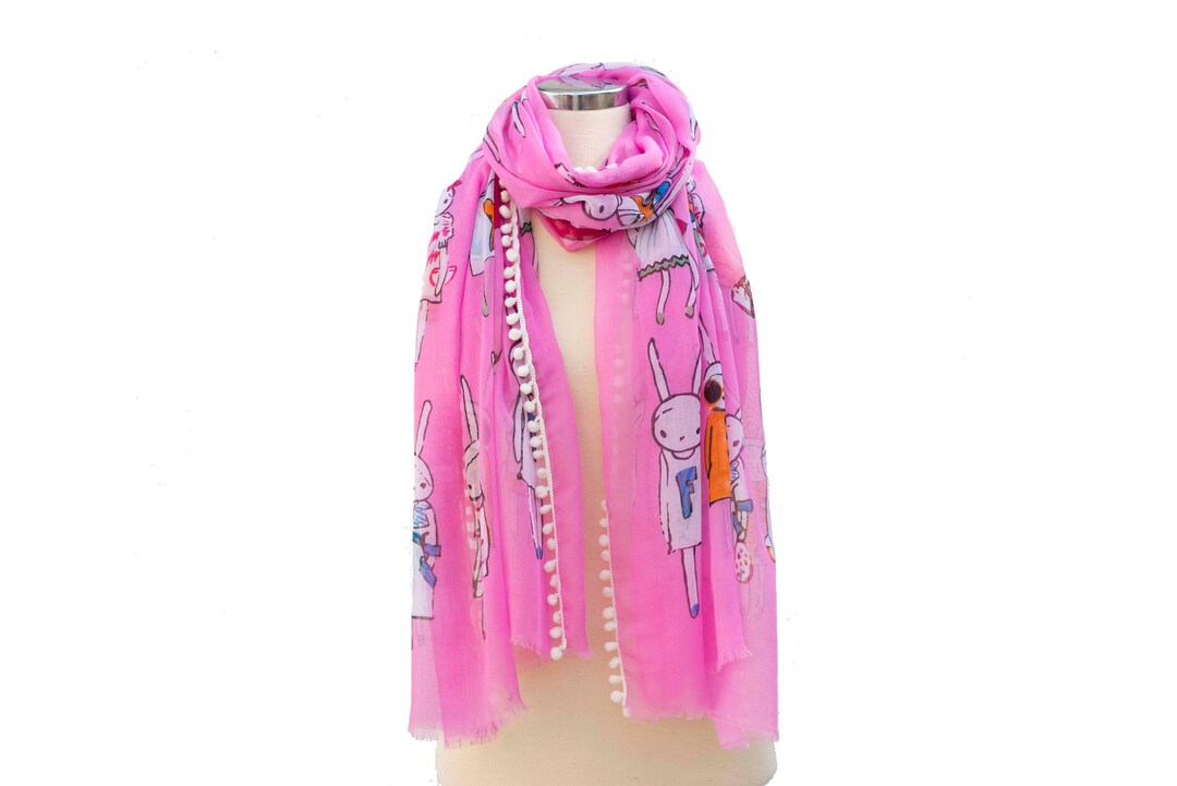 Pink Regular Scarf Scarf ,long Scarf With Rabbit Animal Pattern,hot ...