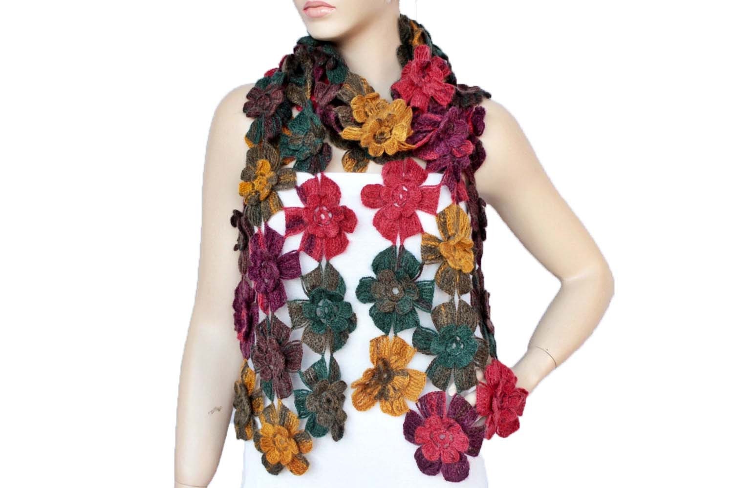 Crochet Scarf Flower Long Scarf Woman Colorful Scarf - Etsy Canada